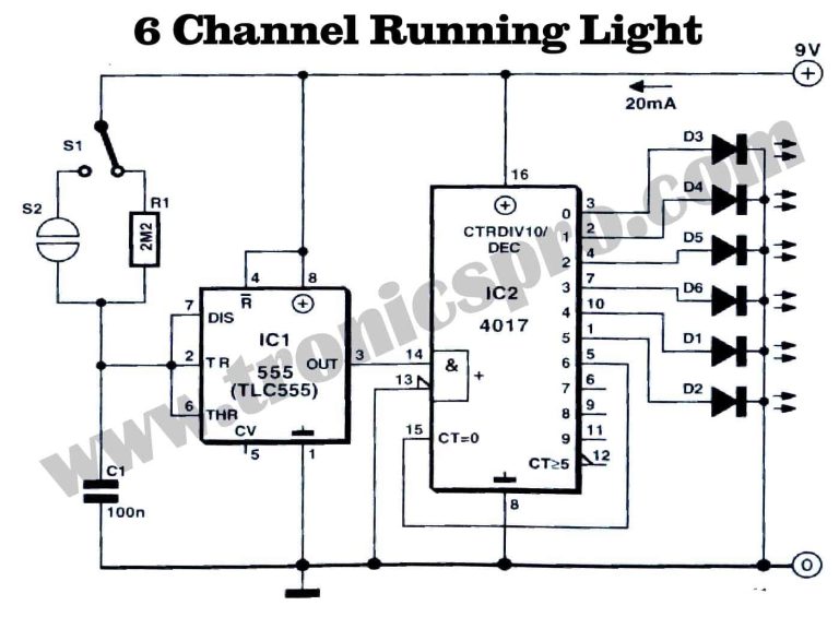 6-channel running light Circuit Diagram - TRONICSpro