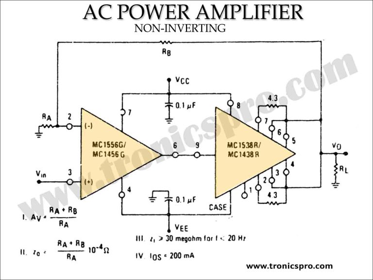 Non-Inverting AC Power Amplifier Circuit Diagram - TRONICSpro