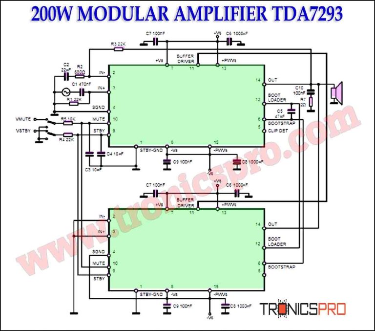 200W Modular Amplifier TDA7293 Circuit Diagram - TRONICSpro