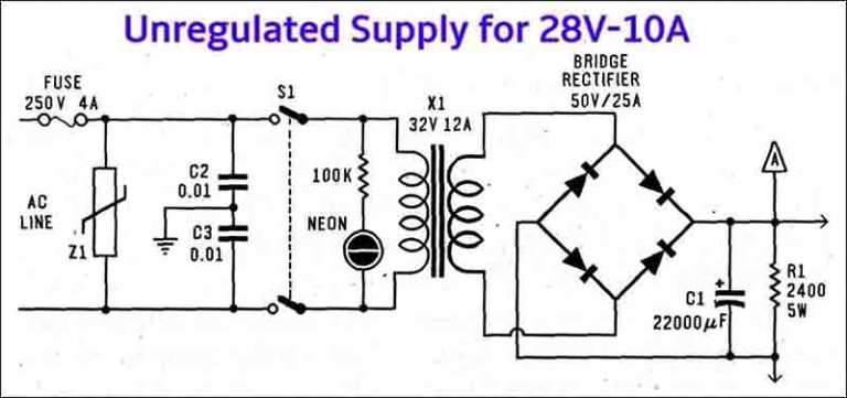 High Current Power Supply Circuit Diagram 28V10A - TRONICSpro