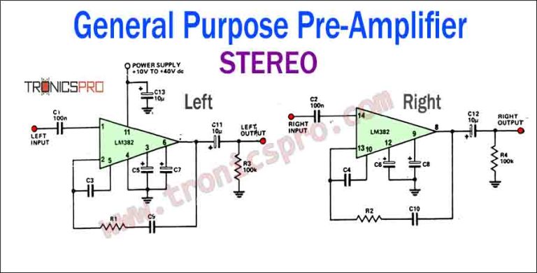 Stereo Preamplifier Circuit LM382 General Purpose - TRONICSpro