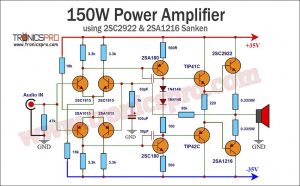 150W Amplifier Circuit 2SC2922 2SA1216 Sanken - TRONICSpro