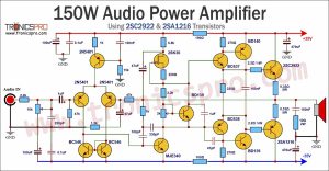 150W Power Amplifier Circuit using 2SC2922 & 2SC1216